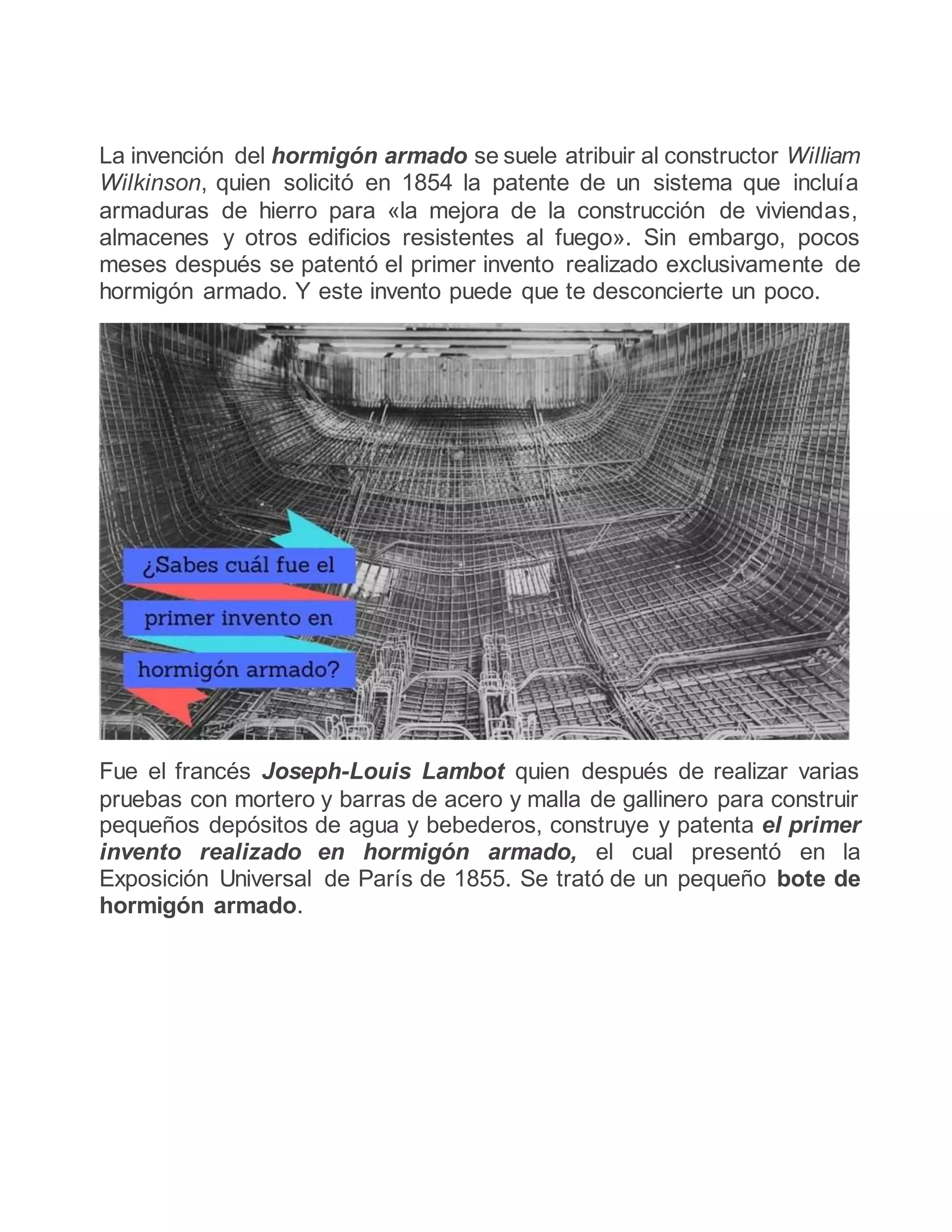 ¿Sabes cuál fue el primer invento en hormigón armado | PDF