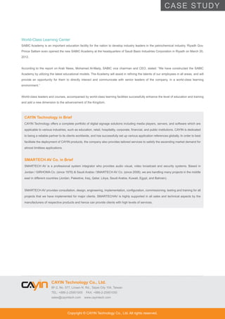 SABIC CAYIN Digital Signage System + Room Management System | PDF