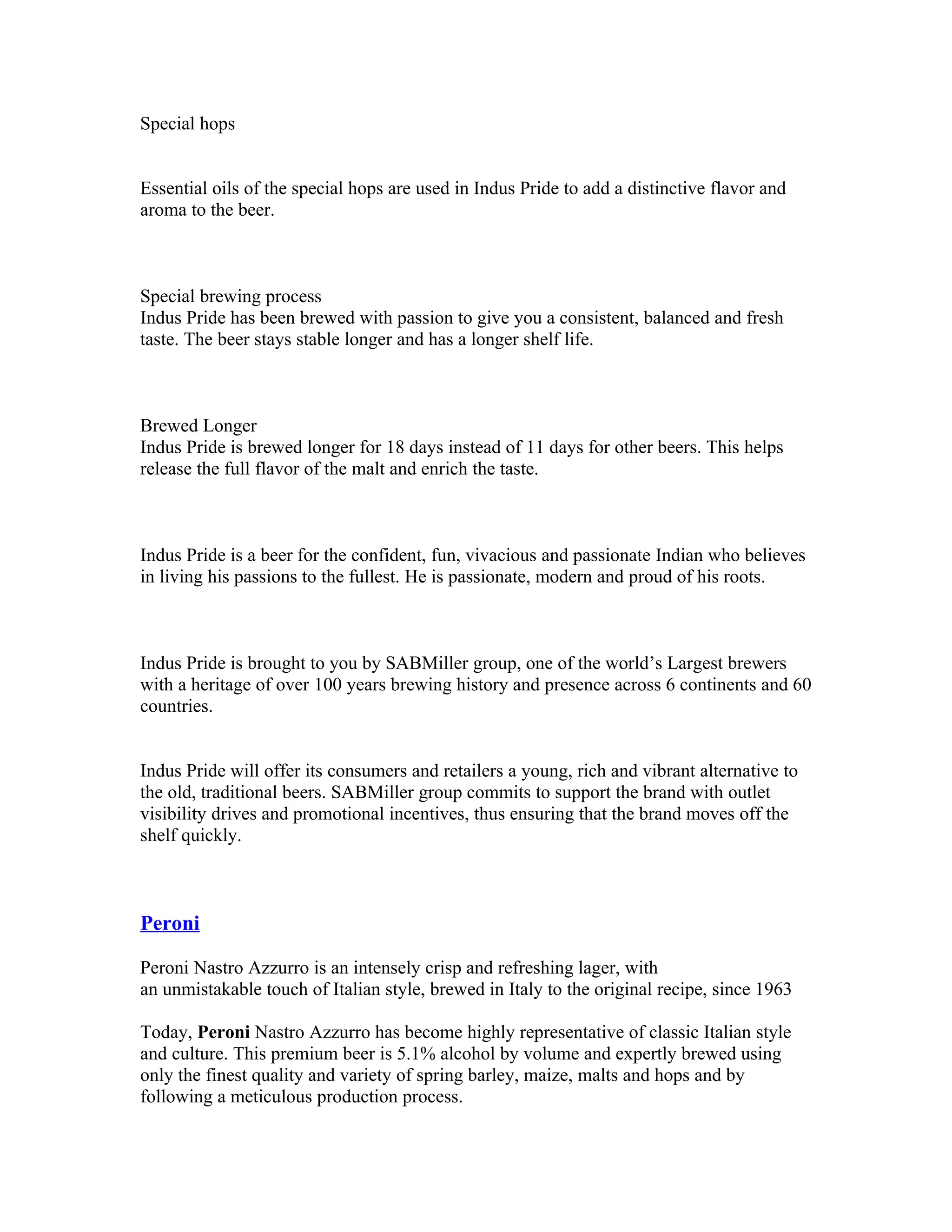 Sabmiller india's beer brands | DOC