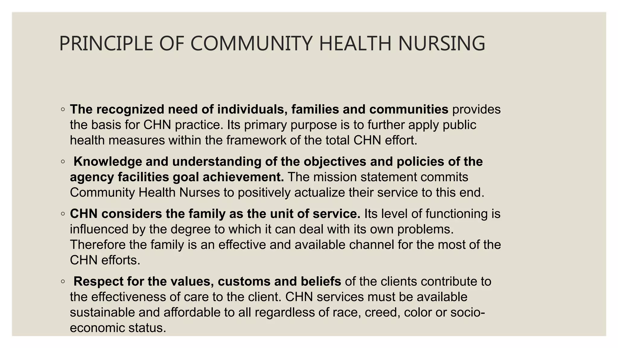 PRINCIPLE & SCOPE OF COMMUNITY HEALTH NURSING AND ROLE OF COMMUNITY ...