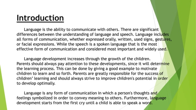 ROLE OF LANGUAGE IN CHILDREN’S INTELLECTUAL DEVELOPMENT AND LEARNING | PPTX