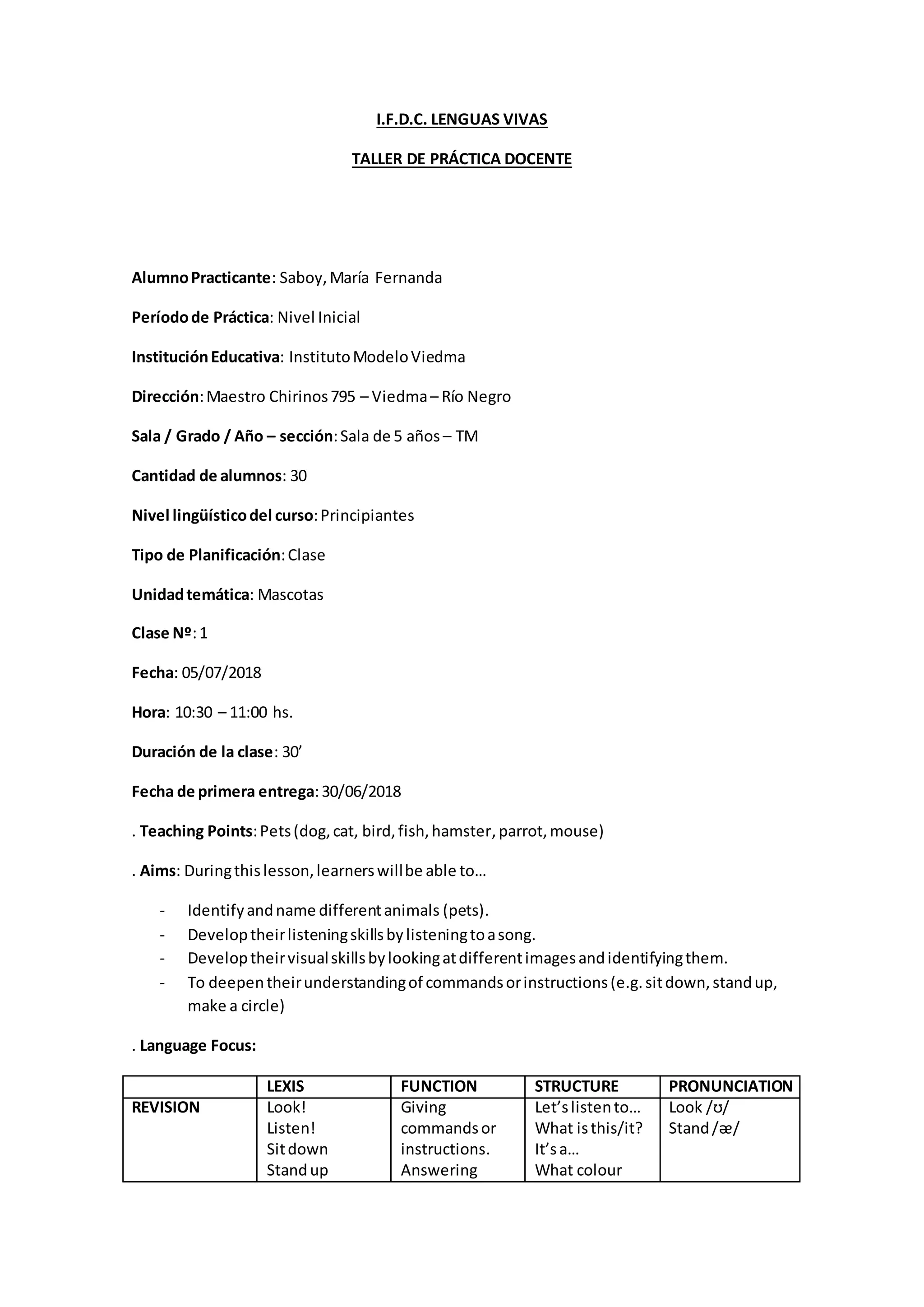 Saboy tpd - kindergarten - lesson 1 | PDF