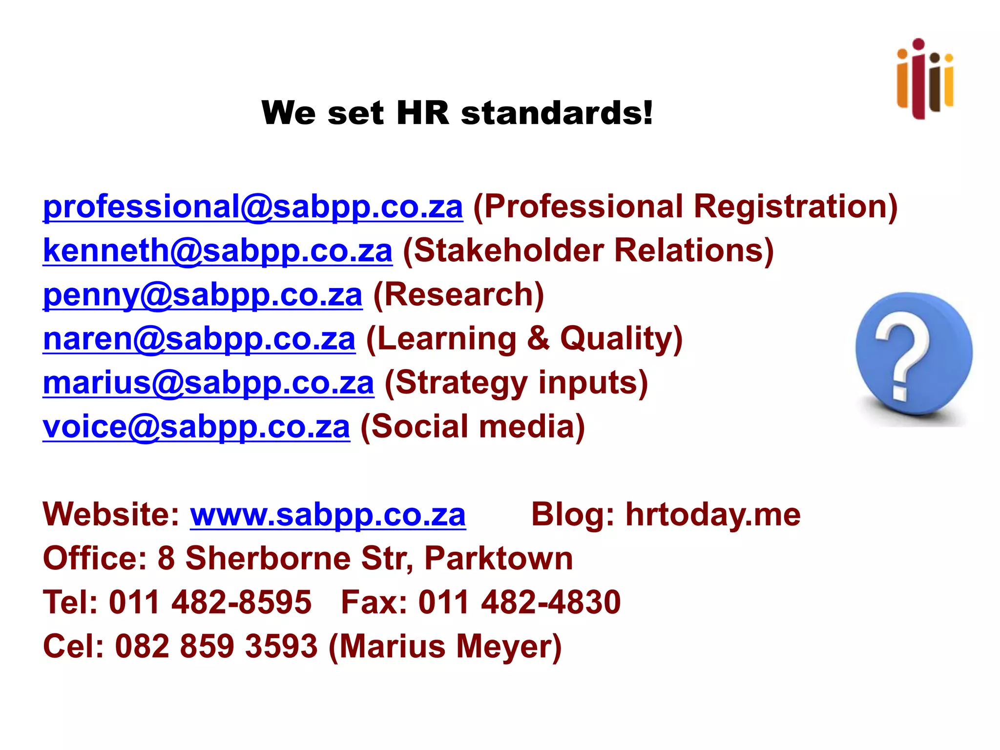 Overview of the First National HR Standards for South Africa | PPTX