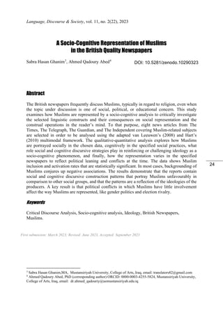 A Socio Cognitive Representation of Muslims in British Quality ...