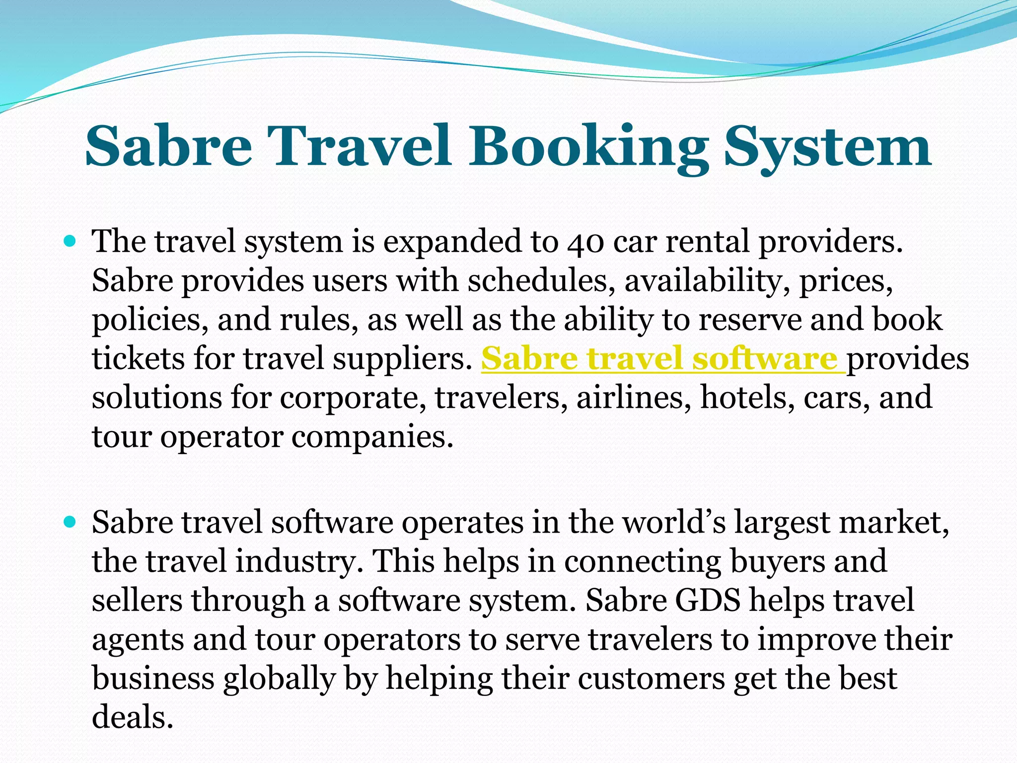 Sabre GDS System, Sabre Reservation System | PPTX