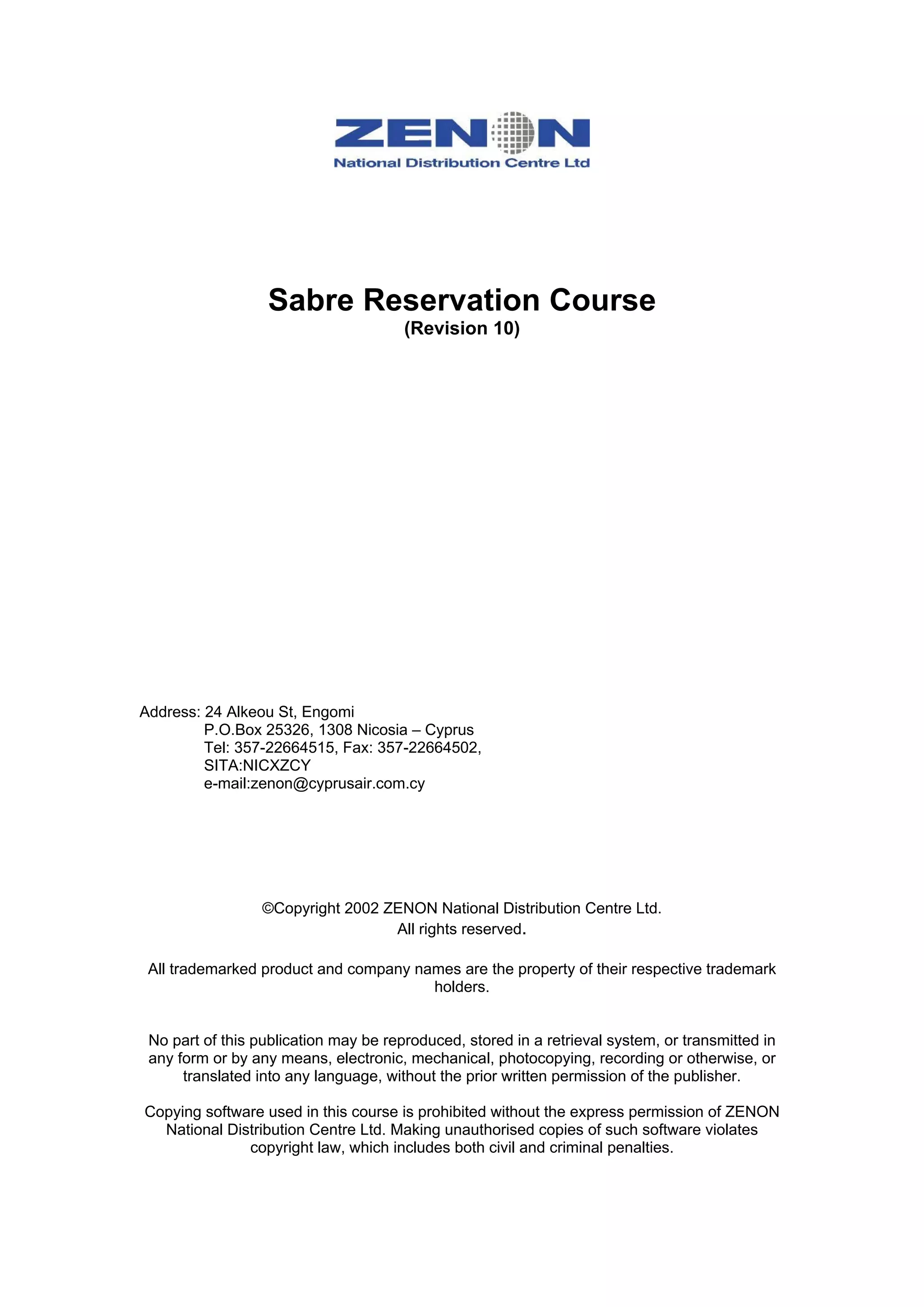 Sabre reservation manual | PDF