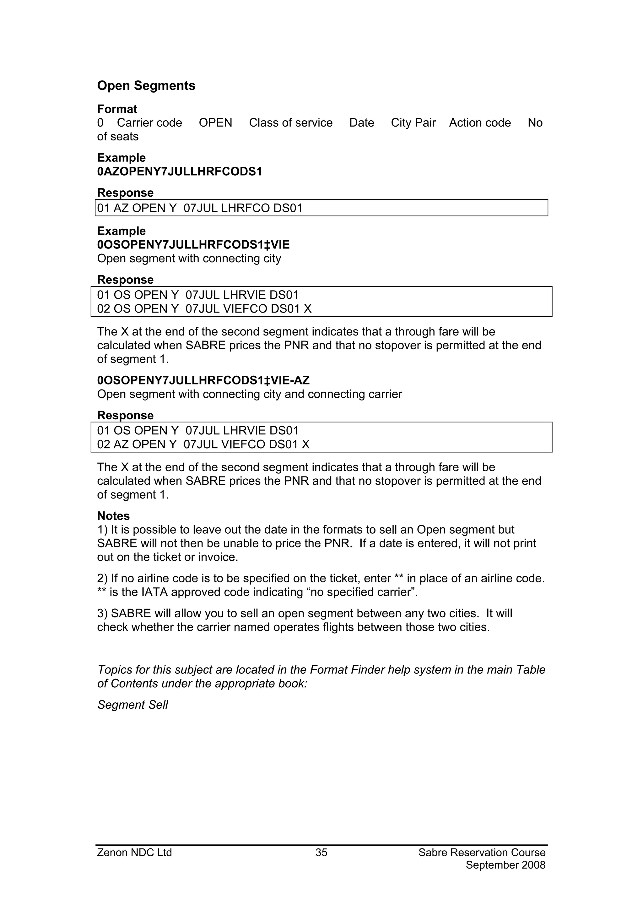 Sabre reservation manual | PDF