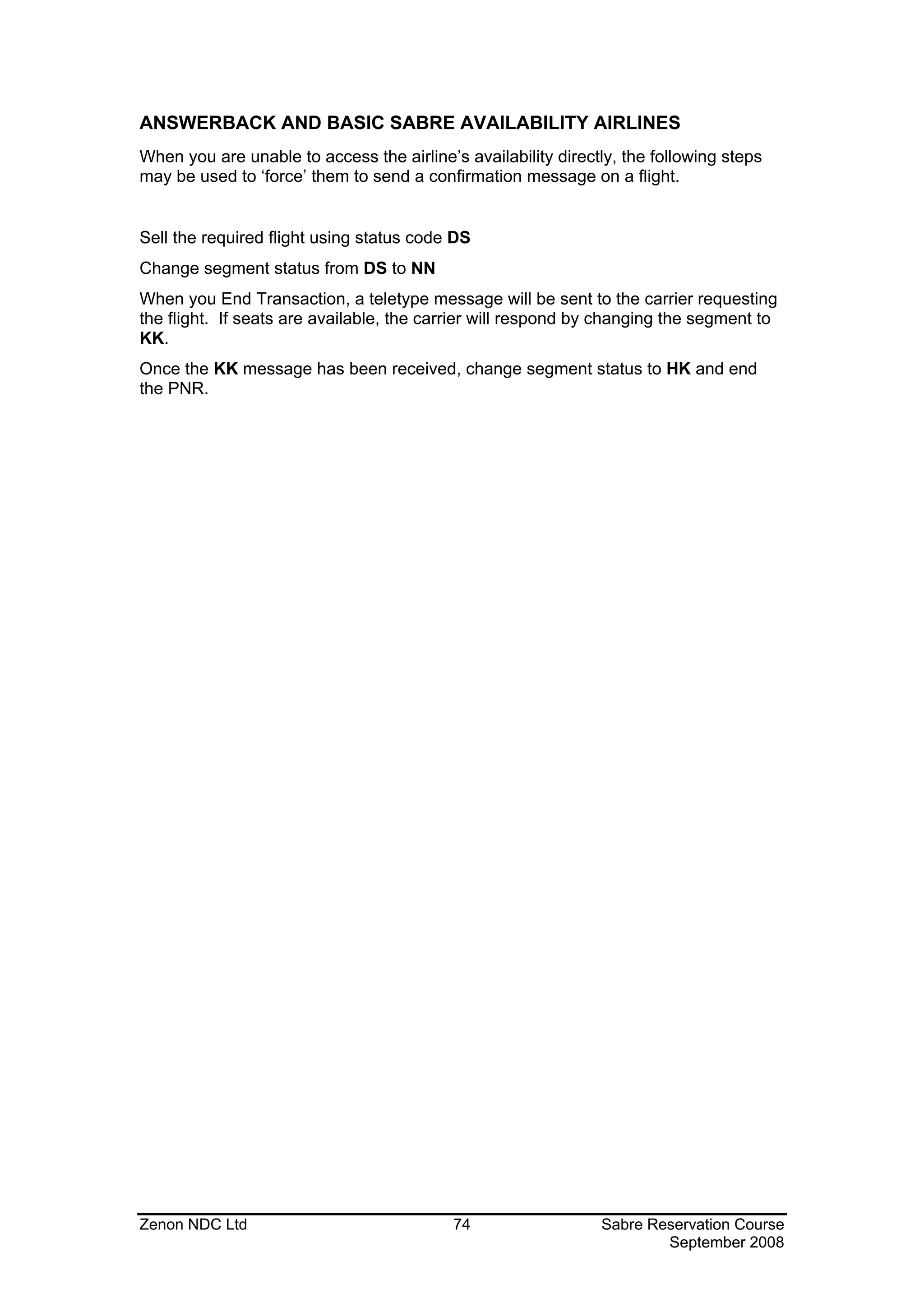 Sabre reservation manual | PDF