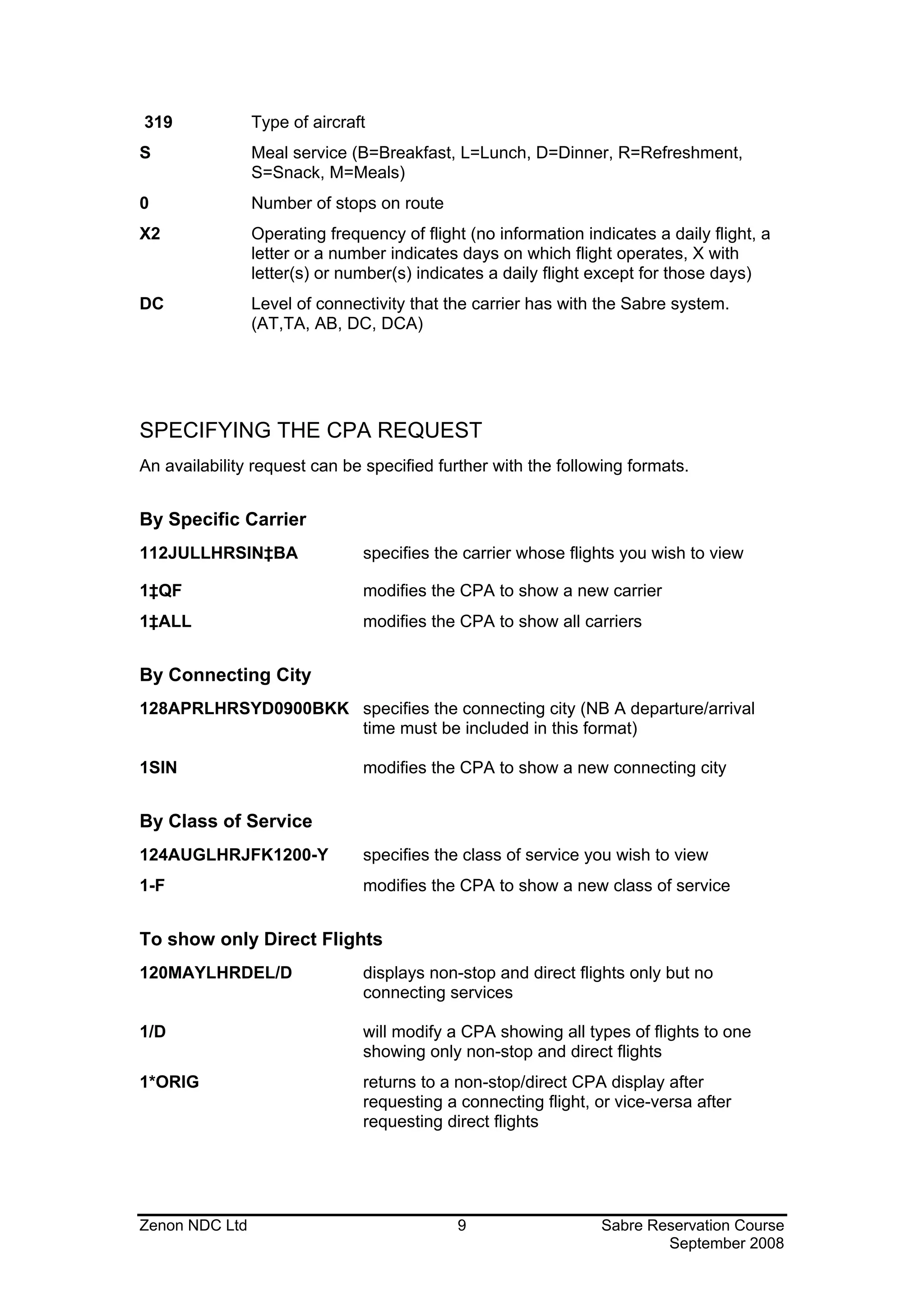 Sabre reservation manual | PDF