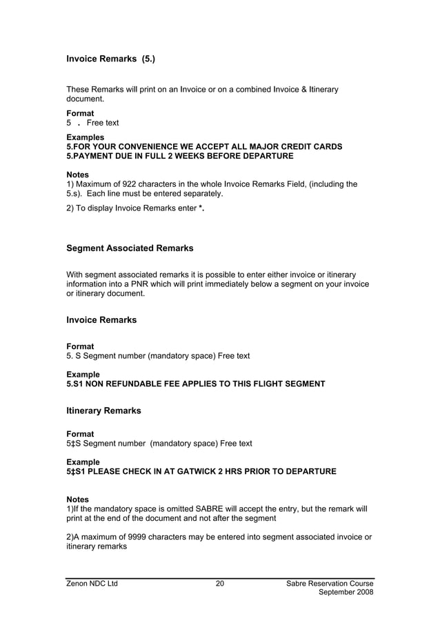 Sabre reservation manual | PDF