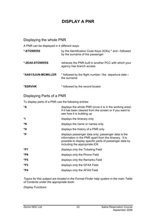 Sabre reservation manual | PDF
