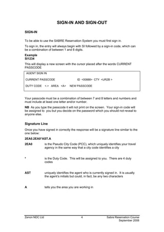 Sabre reservation manual | PDF