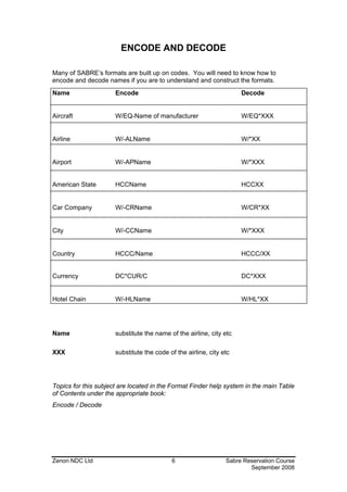Sabre reservation manual | PDF