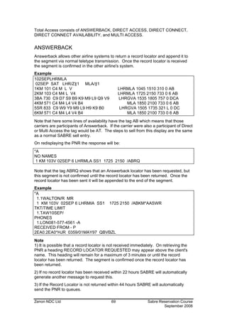 Sabre reservation manual | PDF
