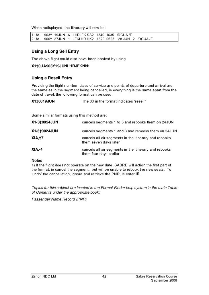 Sabre reservation manual