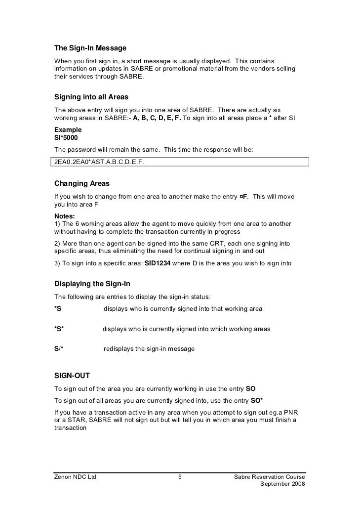 Sabre reservation manual