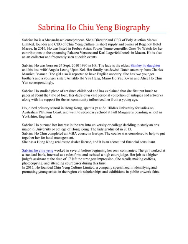 Sabrina ho chiu yeng biography | PDF