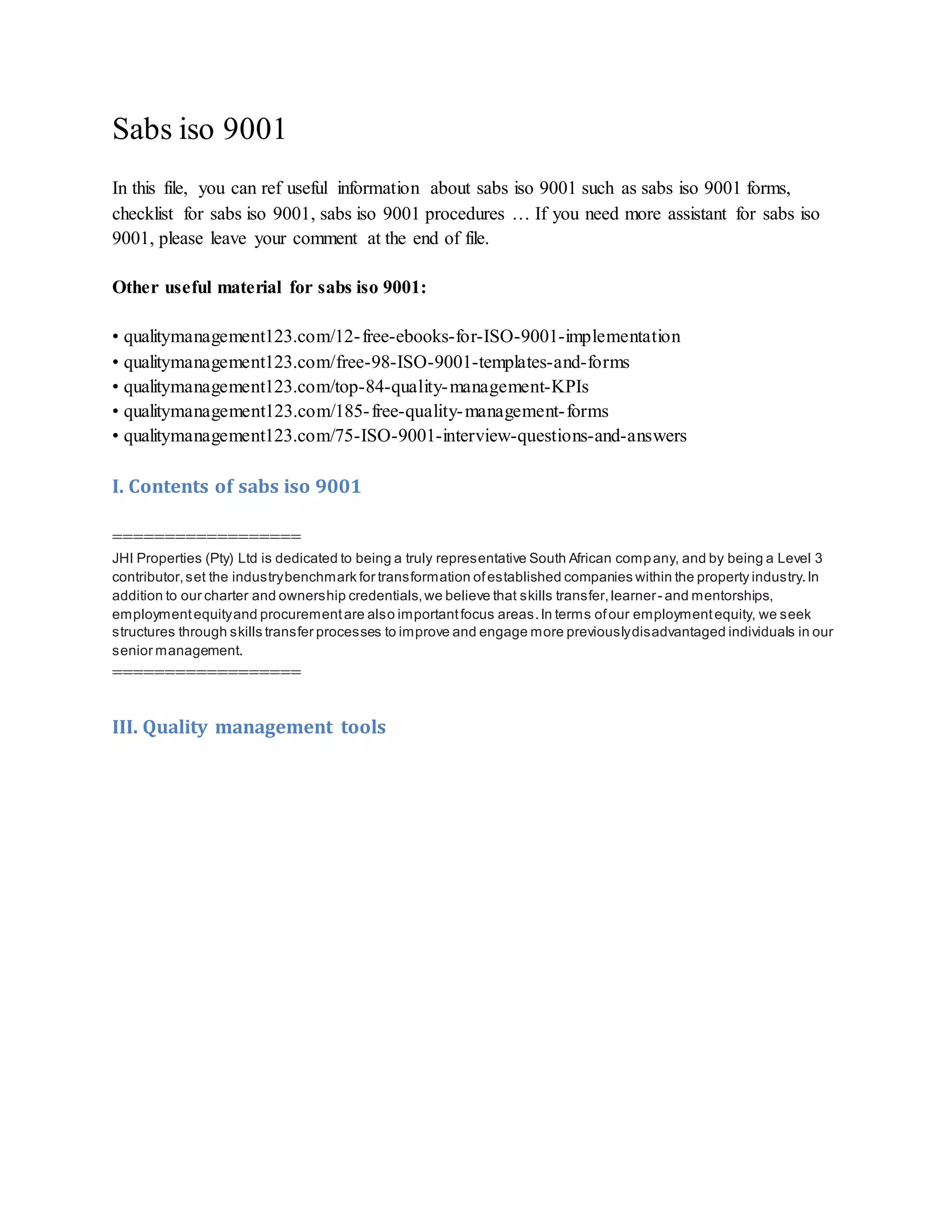 Sabs iso 9001 | PDF