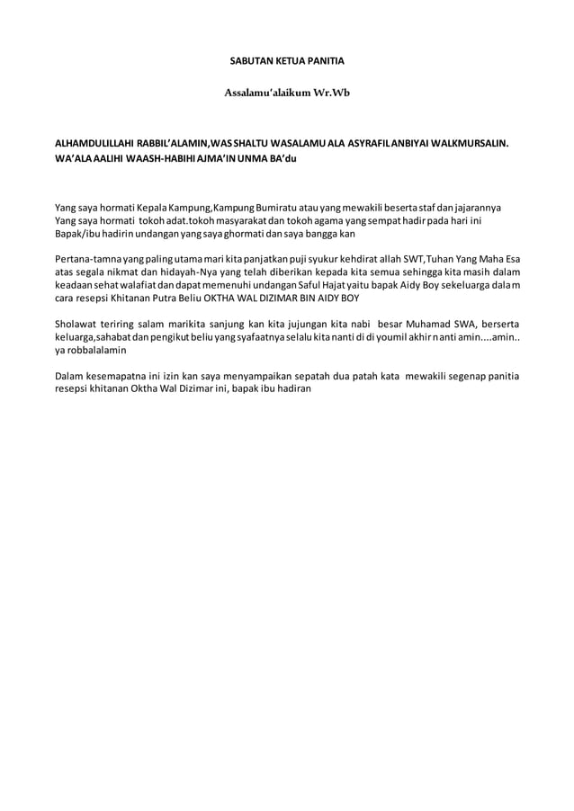 Sabutan ketua panitia | DOCX