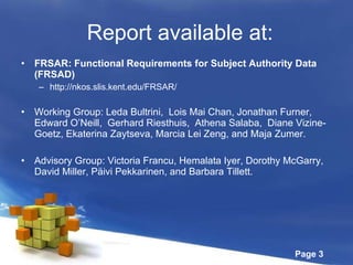 FRSAD Functional Requirements for Subject Authority Data model | PPT