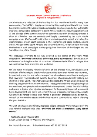 Sacbc migrants and refugees office statement for world refugee day 2020 ...