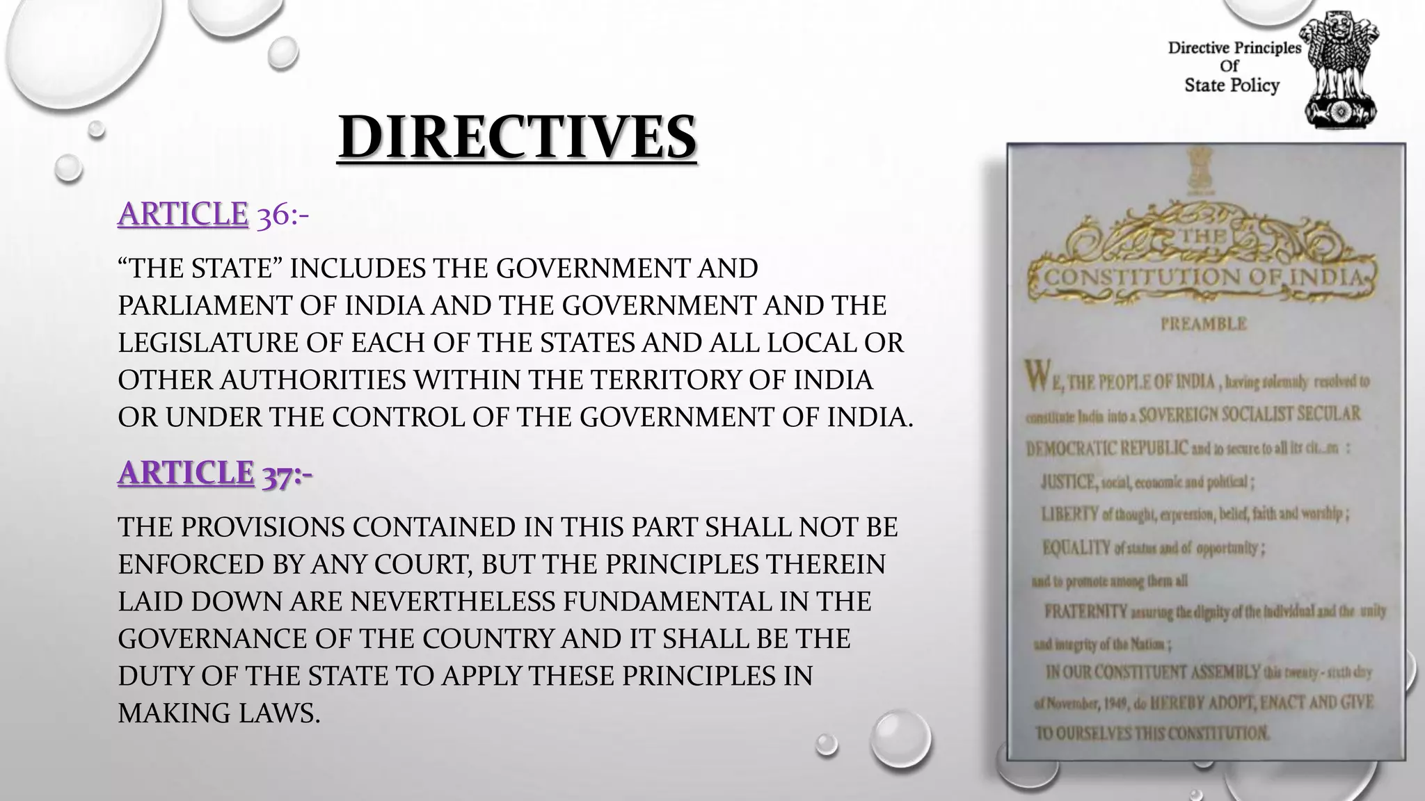 Directive Principles of State Policy | PPTX | Political Issues & policy ...
