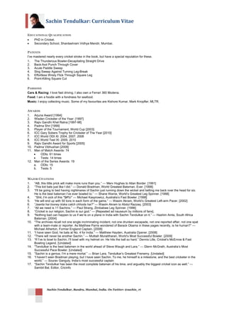 Sachin Tendulkar Resume | PDF