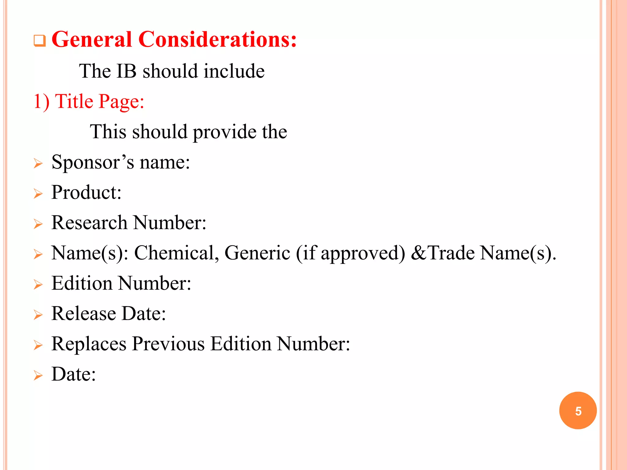 INVESTIGATOR’S BROCHURE (IB) | PPTX