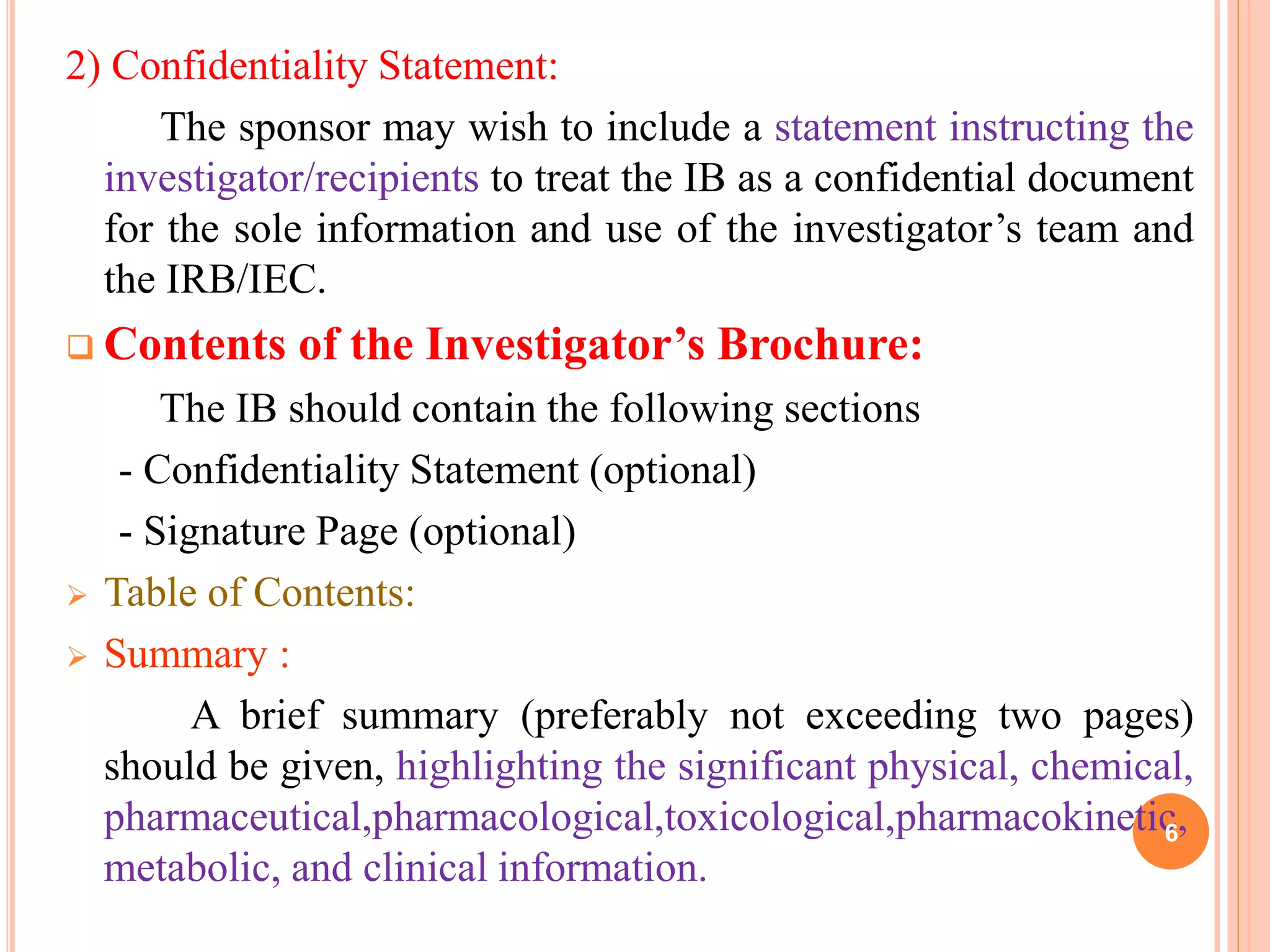 INVESTIGATOR’S BROCHURE (IB) | PPTX
