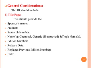 INVESTIGATOR’S BROCHURE (IB) | PPTX