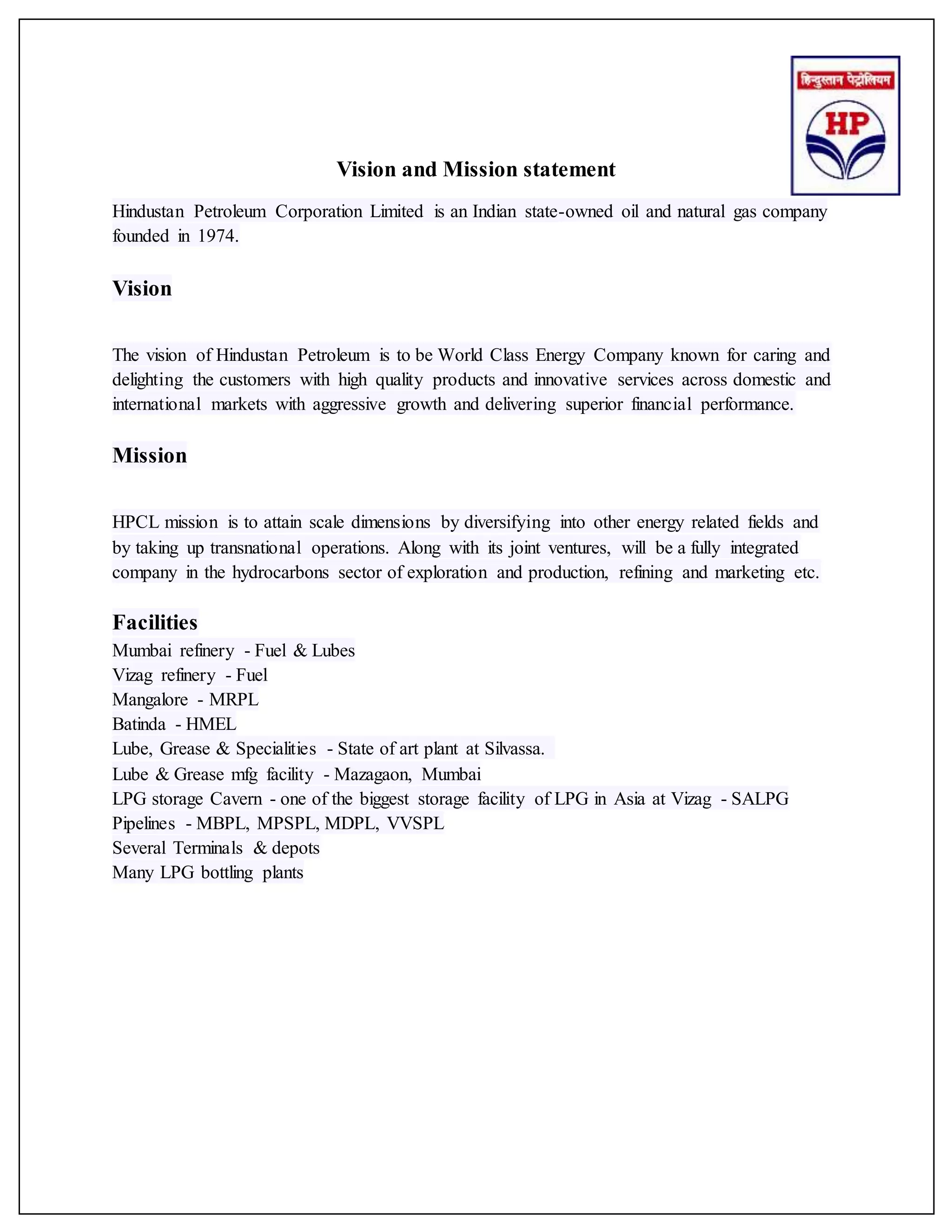 hindustan petroleum 2018 report | DOCX