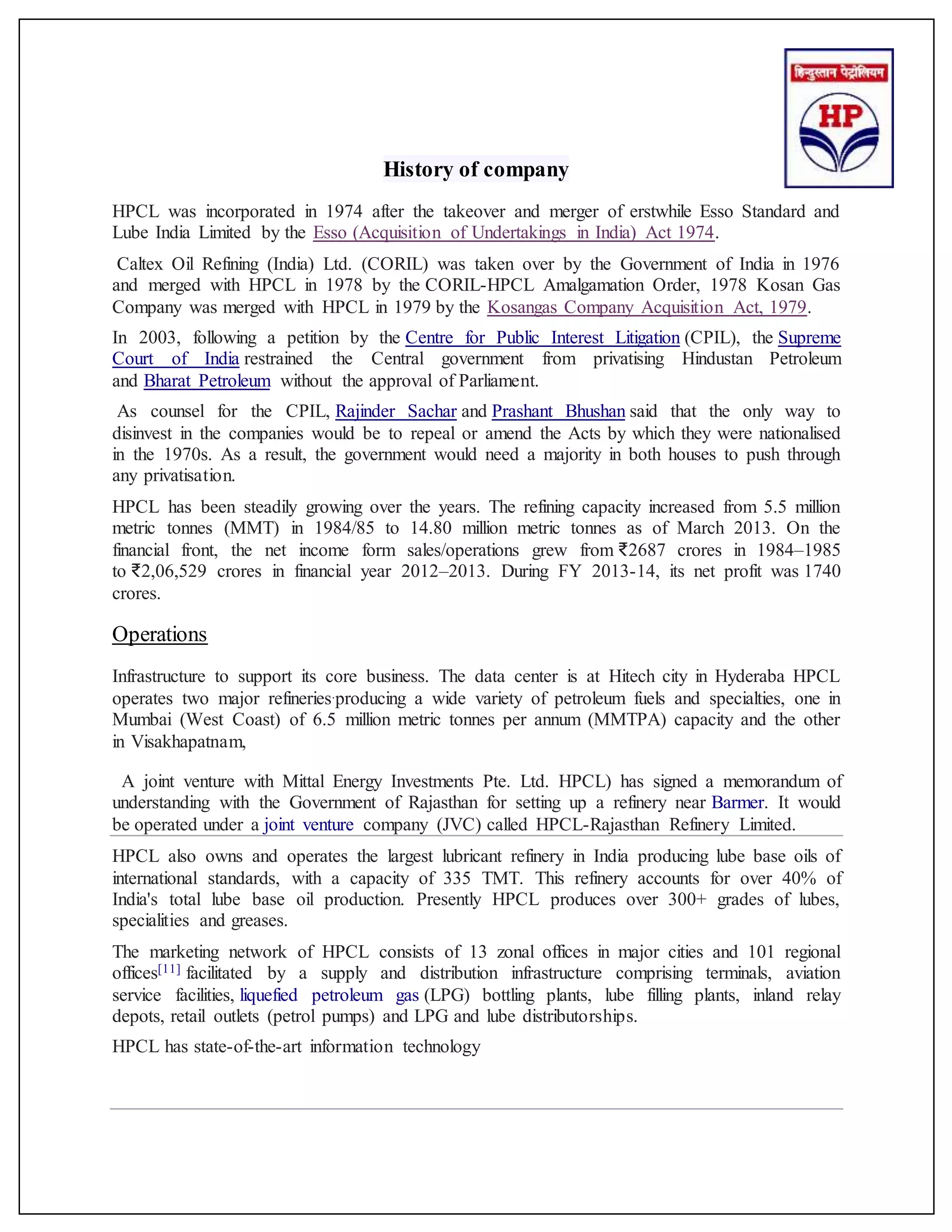 hindustan petroleum 2018 report | DOCX