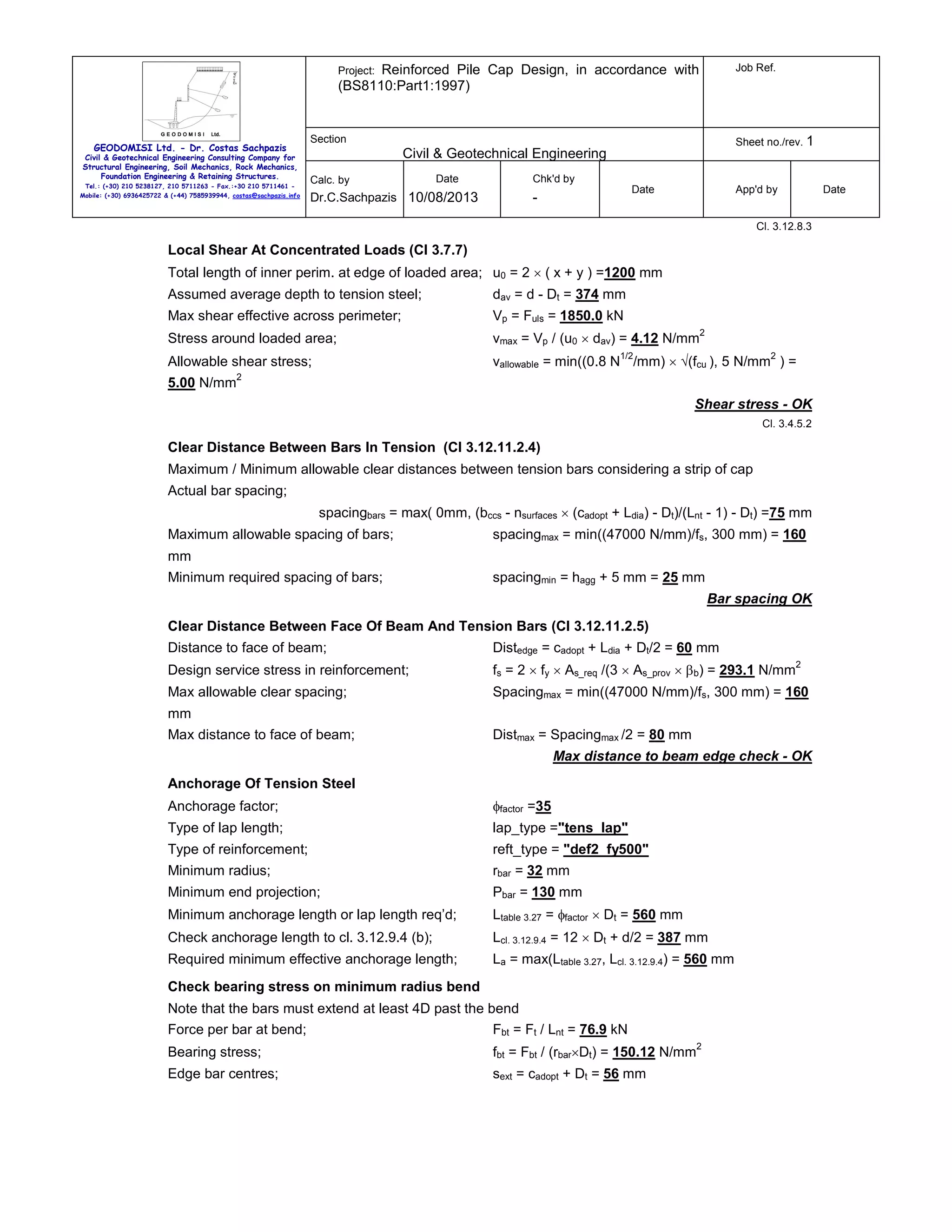 Sachpazis: 4 rc piles cap design with eccentricity example (bs8110 ...