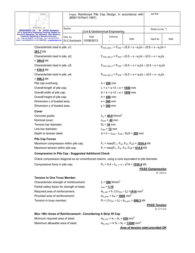 Sachpazis: 4 rc piles cap design with eccentricity example (bs8110 ...