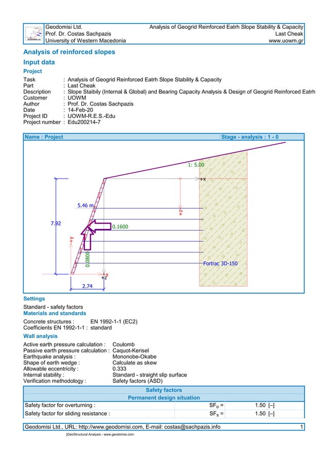 Sachpazis" Analysis of Geogrid Reinforced Earth Slope Stability & Capacity | PDF