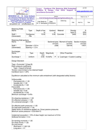 Sachpazis Cantilever Pile Retaining Wall Embedded, In accordance ...