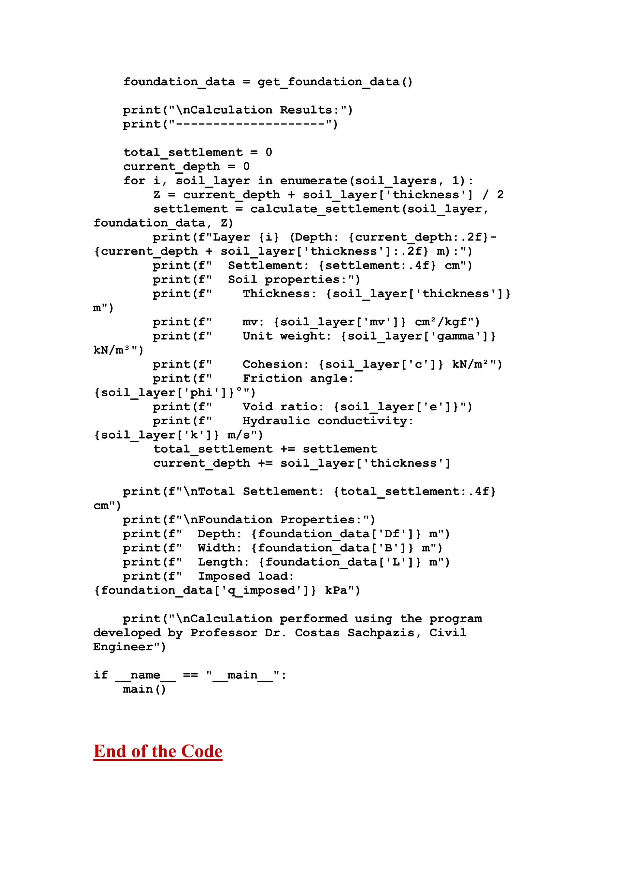 Sachpazis_Consolidation Settlement Calculation Program-The Python Code and the User Manual | PDF