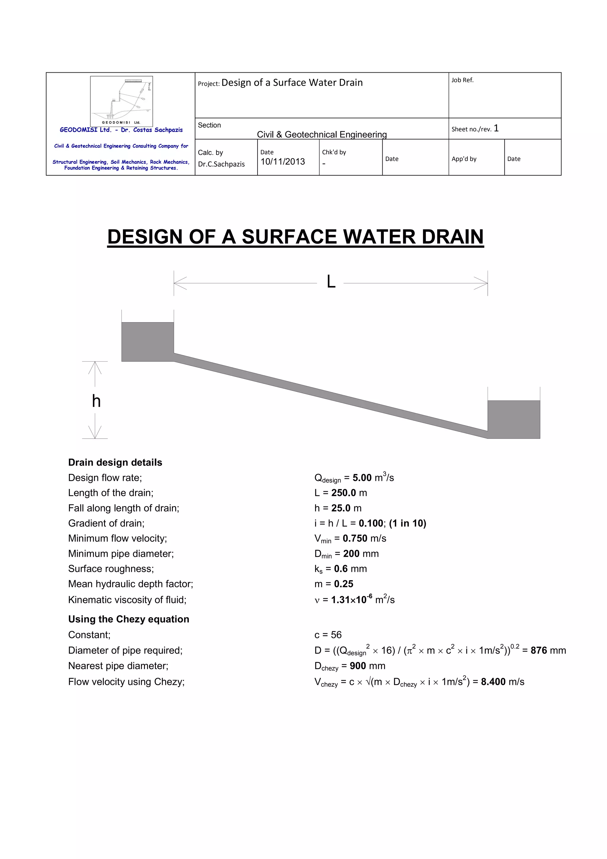 Sachpazis: Design of a surface water drain | PDF