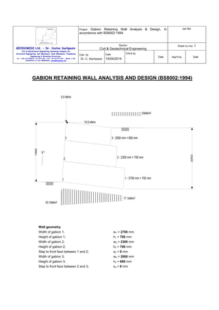 Sachpazis gabion retaining wall analysis & design bs8002-1994 | PDF