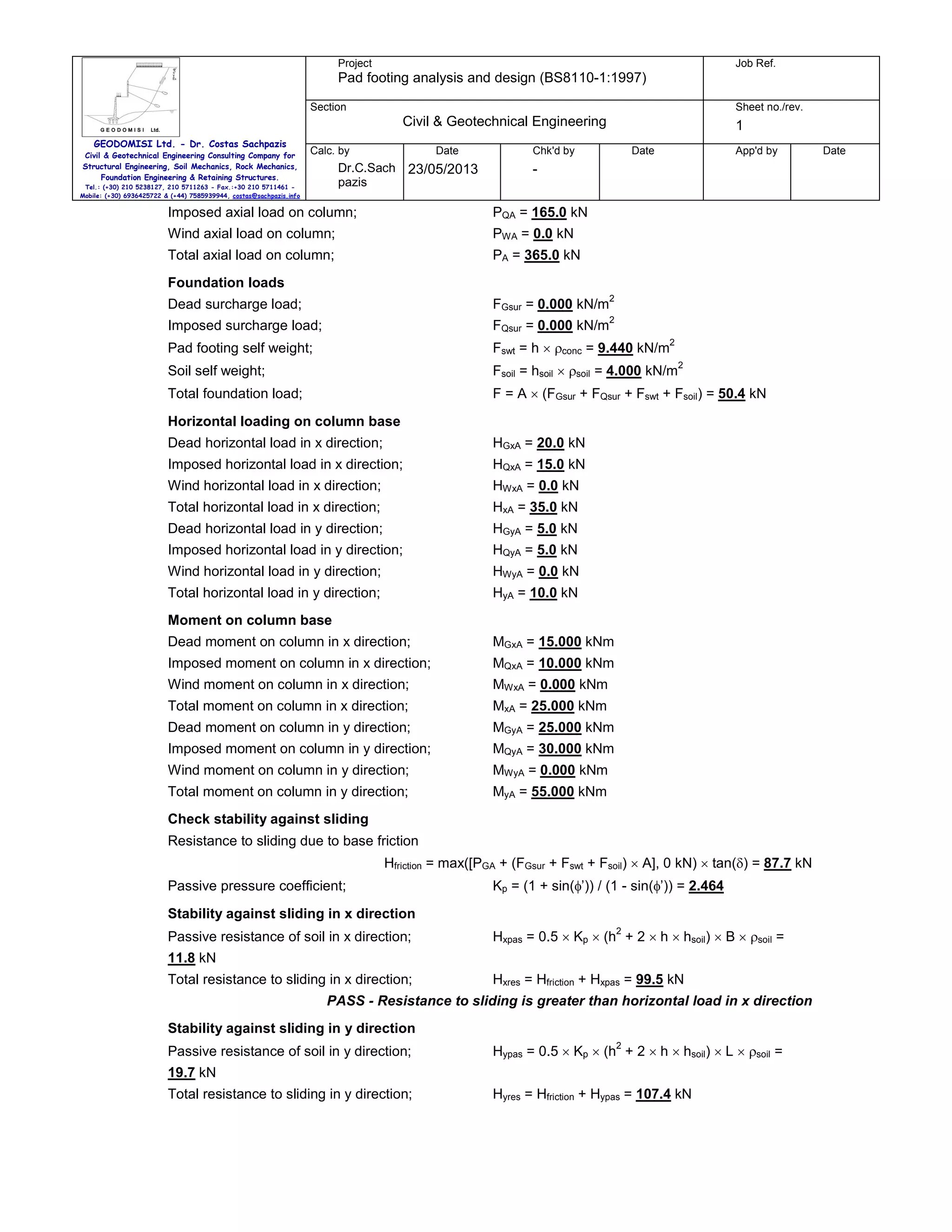 Sachpazis pad footing example | PDF