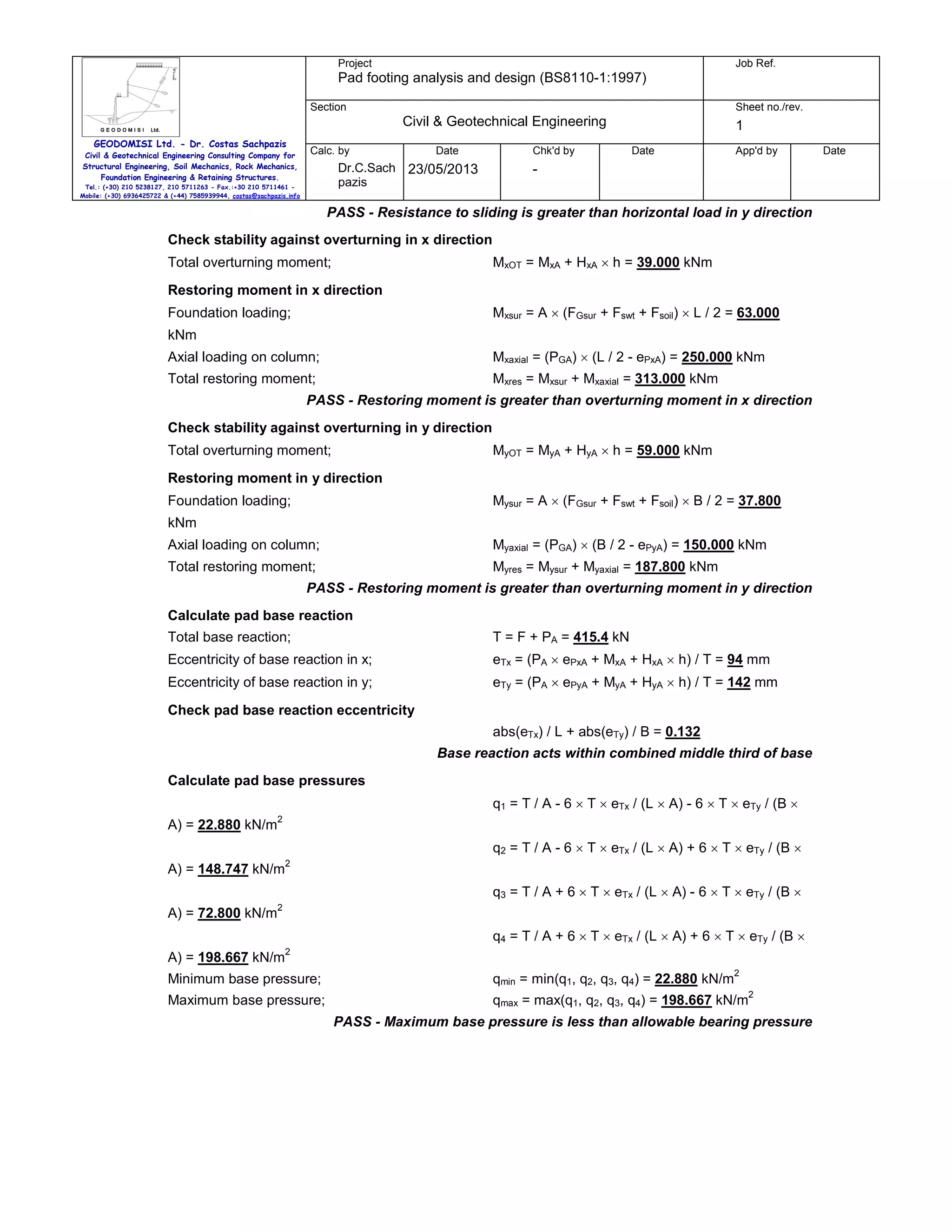 Sachpazis pad footing example | PDF