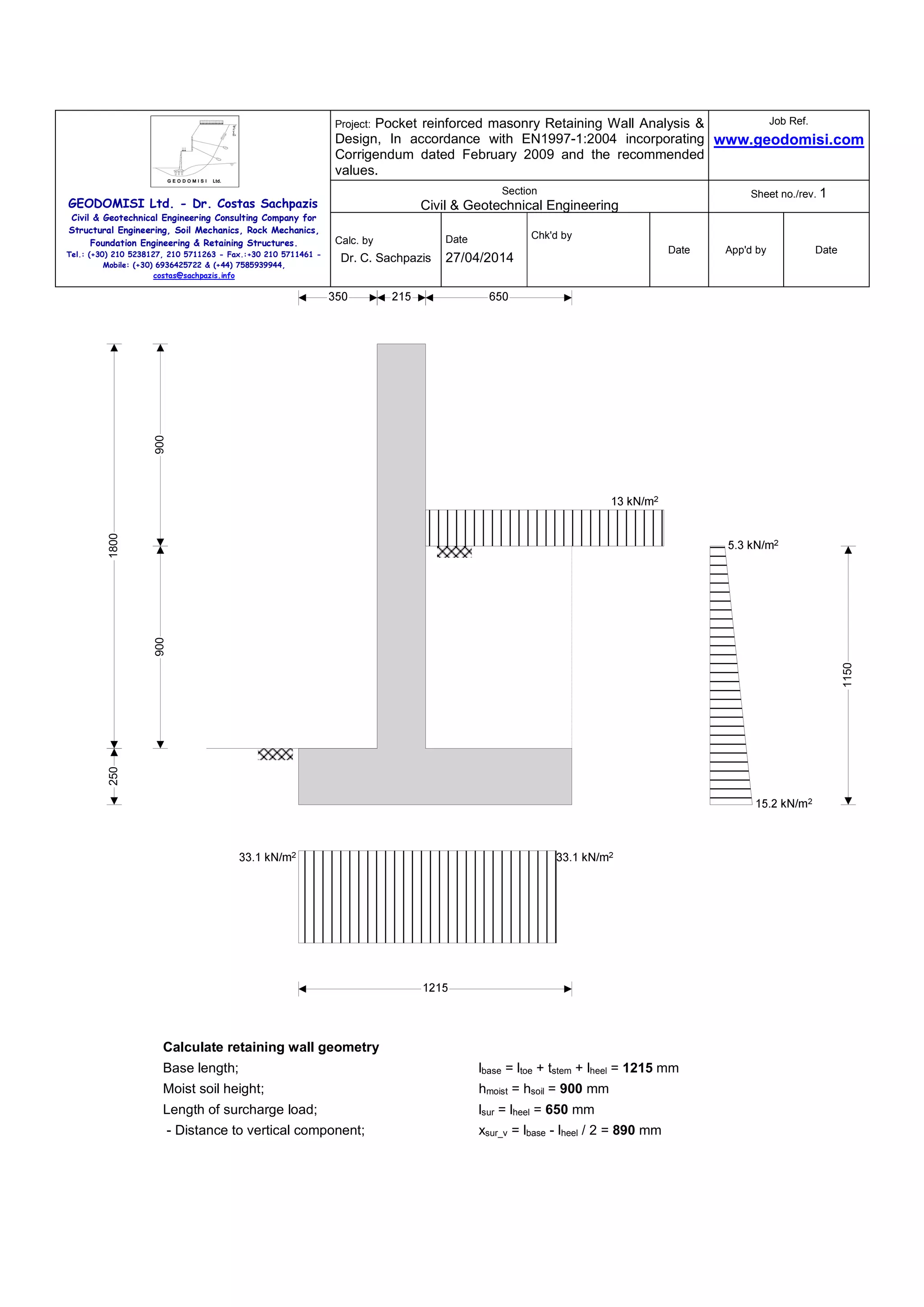 Sachpazis_Pocket reinforced masonry retaining wall analysis ...