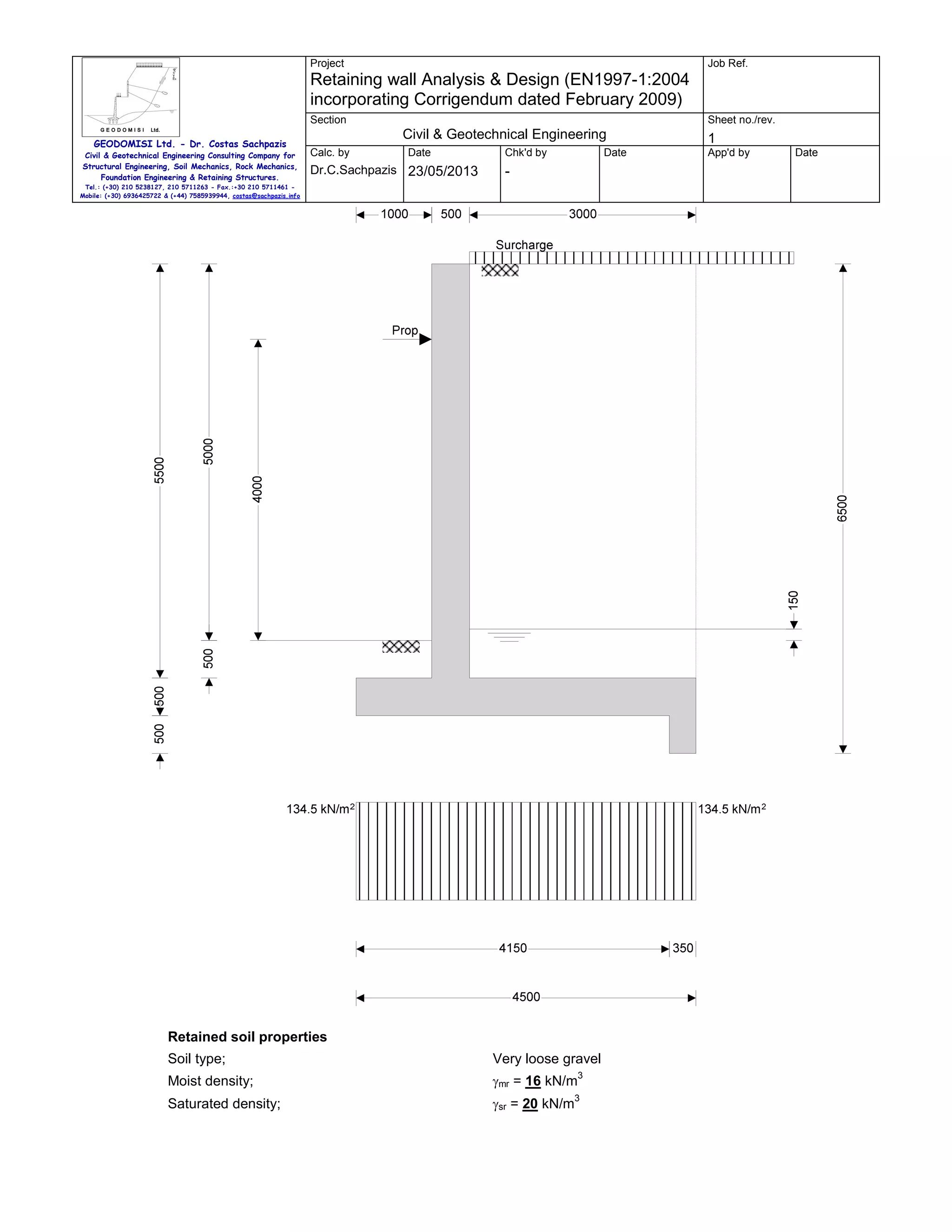 Sachpazis: Retaining wall Analysis & Design (EN1997-1:2004 ...