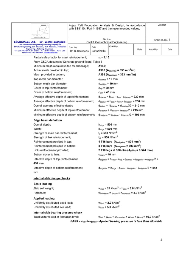 Sachpazis: Raft Foundation Analysis & Design BS8110:part 1-1997_plain slab with edge wall load ...
