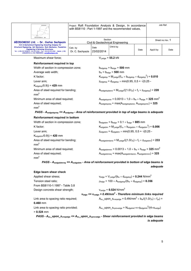 Sachpazis: Raft Foundation Analysis & Design BS8110:part 1-1997_plain slab with edge wall load ...