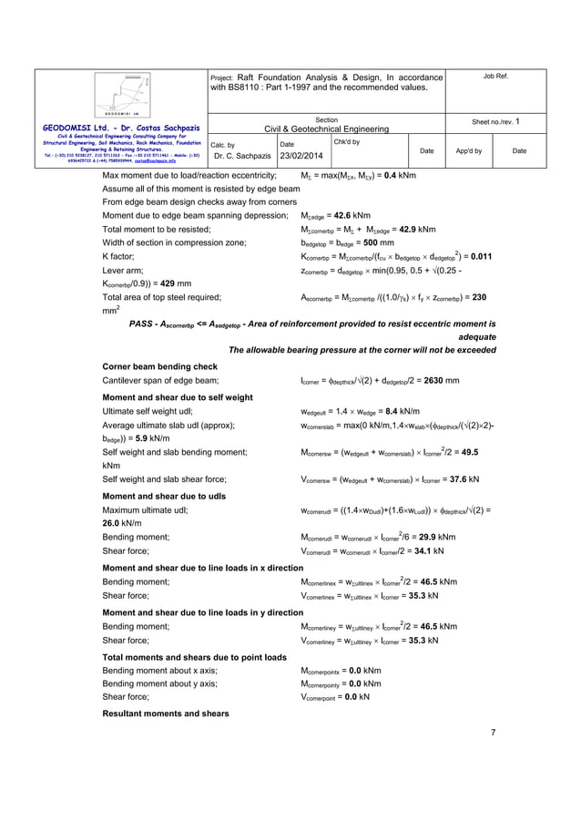 Sachpazis: Raft Foundation Analysis & Design BS8110:part 1-1997_plain slab with edge wall load ...