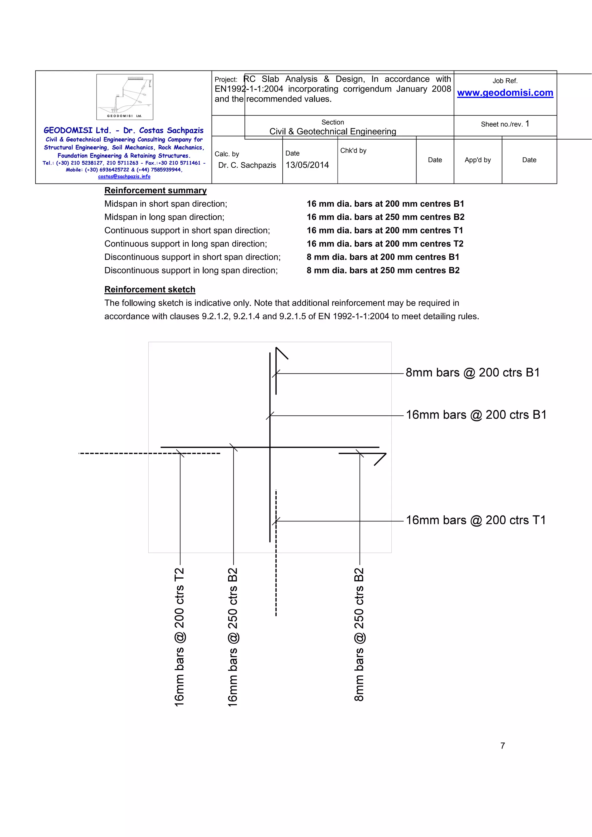 Sachpazis RC Slab Analysis and Design in accordance with EN 1992 1-1 ...