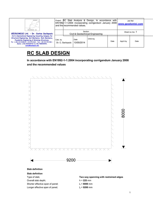 Sachpazis RC Slab Analysis and Design in accordance with EN 1992 1-1 ...