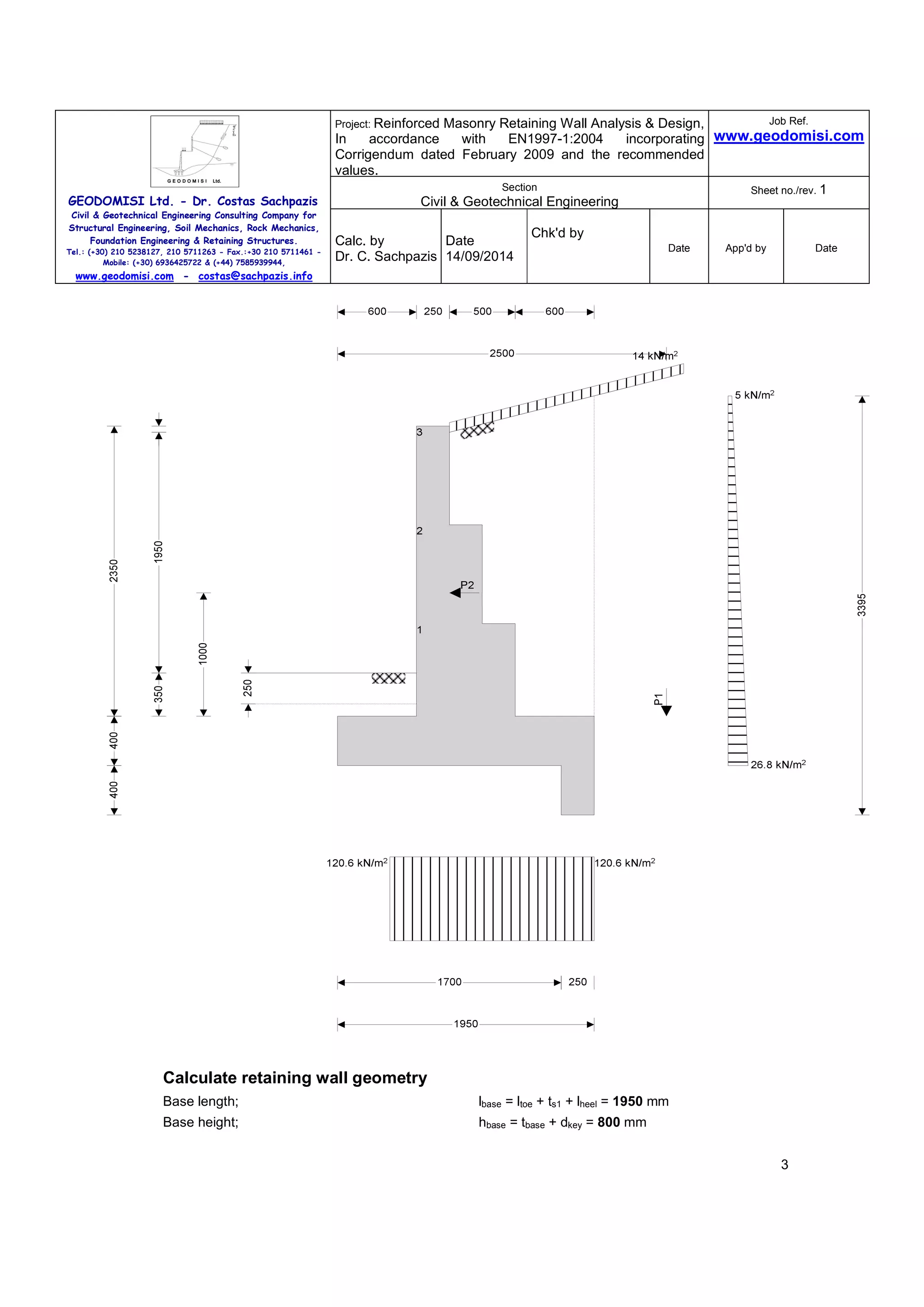 Sachpazis reinforced masonry retaining wall analysis & design, in accordance with en1997 12004 | PDF