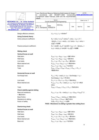 Sachpazis reinforced masonry retaining wall analysis & design, in accordance with en1997 12004 | PDF